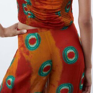 Zara | Pants & Jumpsuits | Zara Rust Printed Tie Dye Lightweight Pareo ...